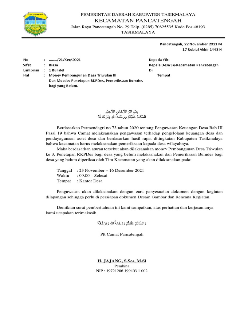 Surat Monev 2021 | PDF