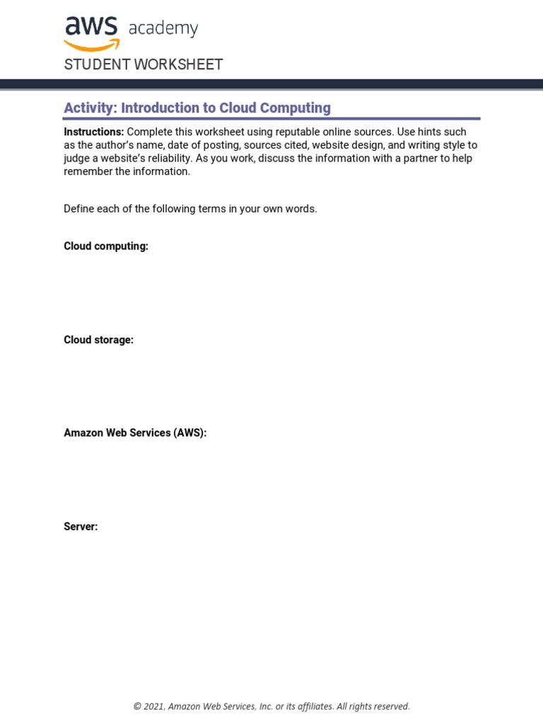 Activity: Introduction To Cloud Computing: Student Worksheet | PDF