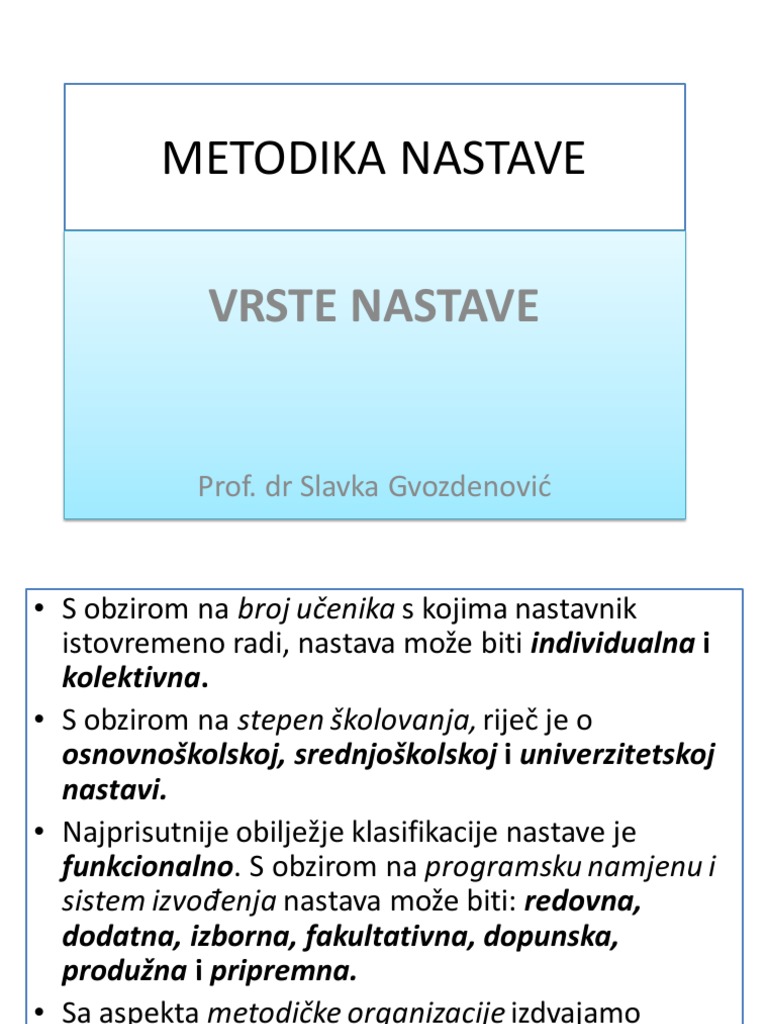 Vrste Nastave Presentation | PDF
