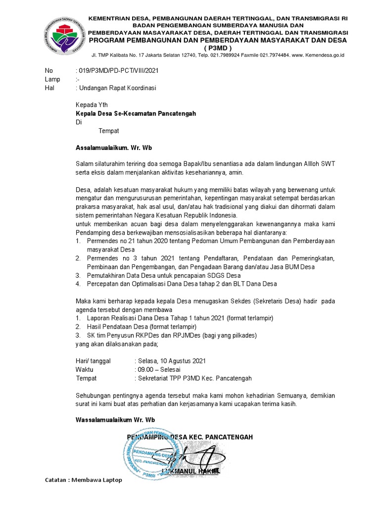 Undangan Musdes RKPDes Kecamatan | PDF