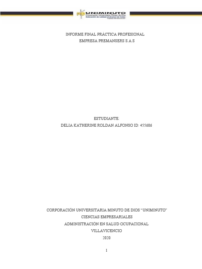 Modelo de Informe Practica Profesional | PDF | Seguridad y salud ...