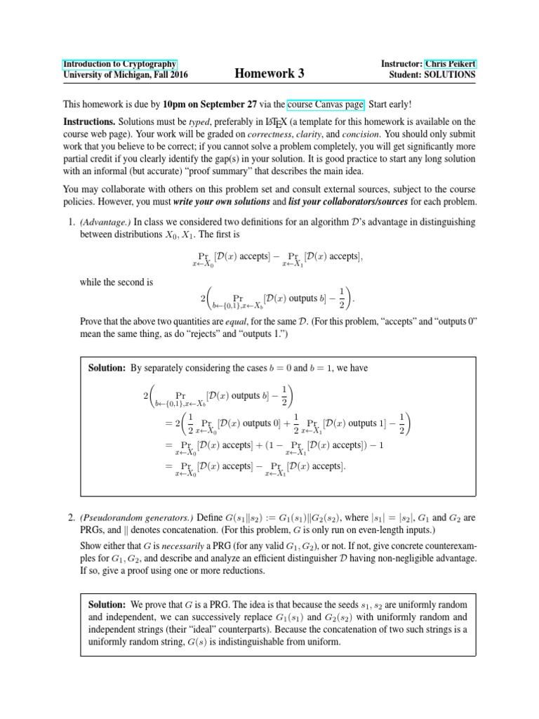 Homework 3: Introduction To Cryptography University of Michigan, Fall 2016 Instructor: Chris ...