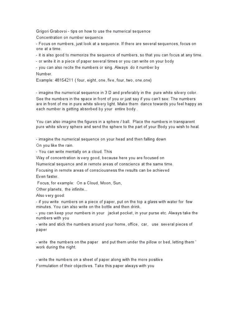 Grigori Grabovoi Instructions How To Work With Numbers | PDF