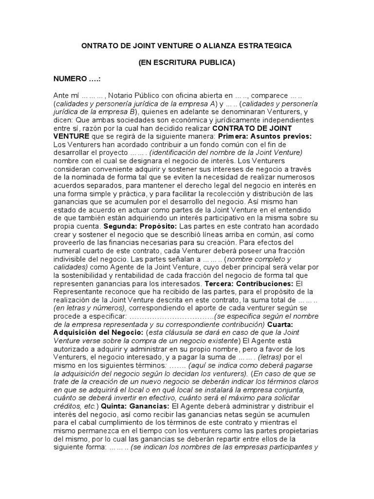 Contrato de Joint Venture o Alianza Estrategica | PDF | Proyecto ...