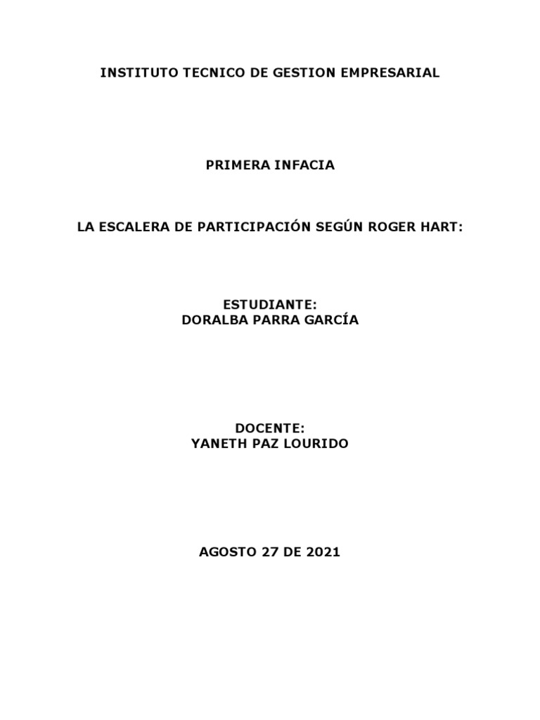 La Escalera de Participación Según Roger Hart | PDF | Derechos de los ...
