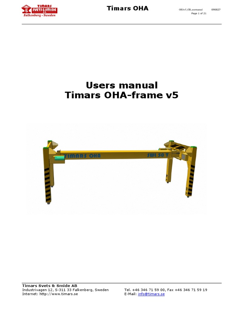 Timars OHA Overheight Frame Manual | PDF | Nut (Hardware) | Crane (Machine)