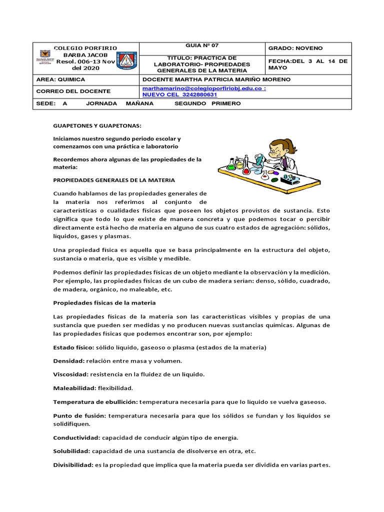 Guia #7 Propiedades de La Materia - Practica de Laboratorio | PDF ...