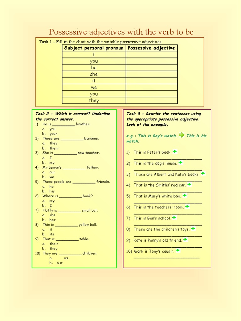 Possessive Adjectives With The Verb To Be - 5024 | PDF | Adjective ...