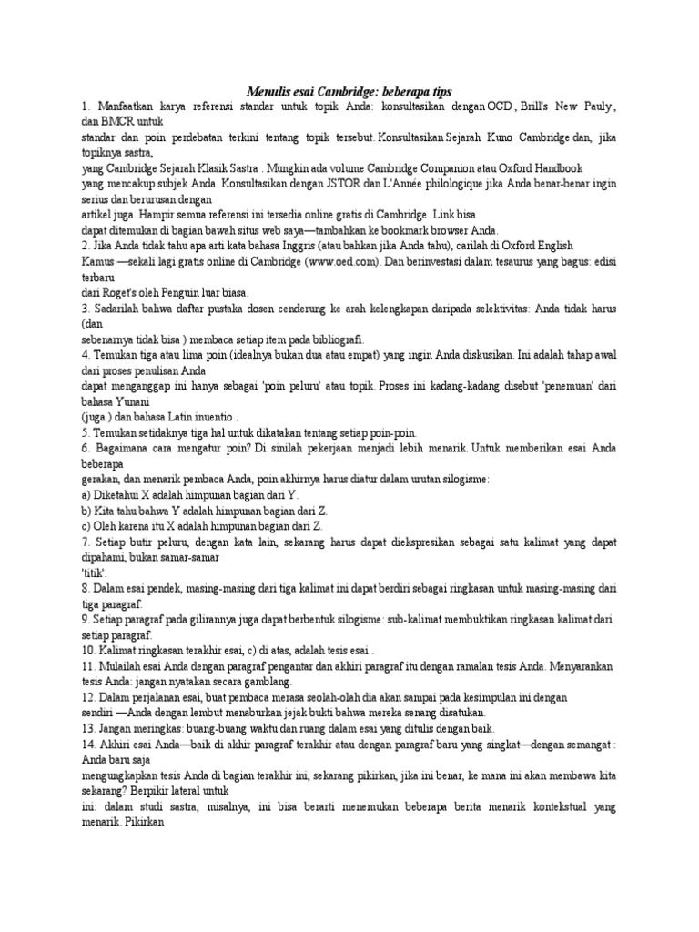 Tips Menulis Esai Cambridge | PDF