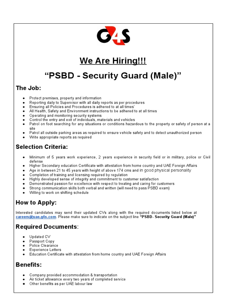 PSBD - Security Guard (Male) | PDF