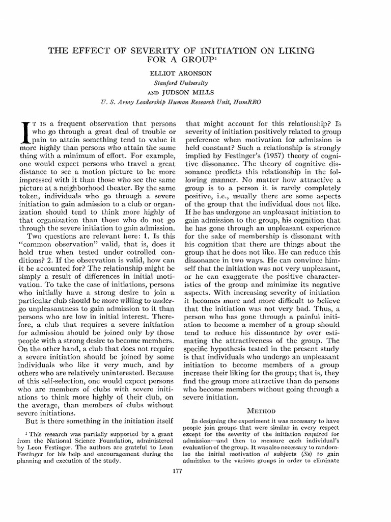 Aronson Mills 1959 The Effect of Severity of Initiation | PDF ...