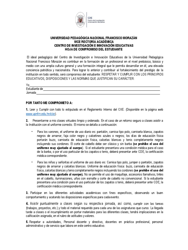 Hoja Compromiso Estudiante | PDF