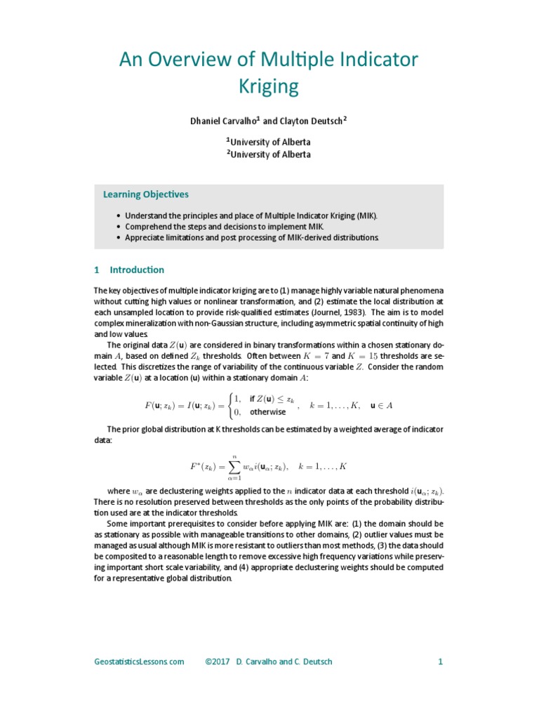An Overview of Multiple Indicator Kriging | PDF | Probability Distribution | Reference Range