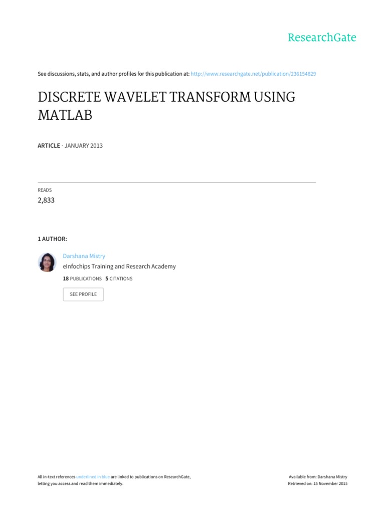 Discrete Wavelet Transform Using Matlab Pdf Wavelet Multidimensional Signal Processing