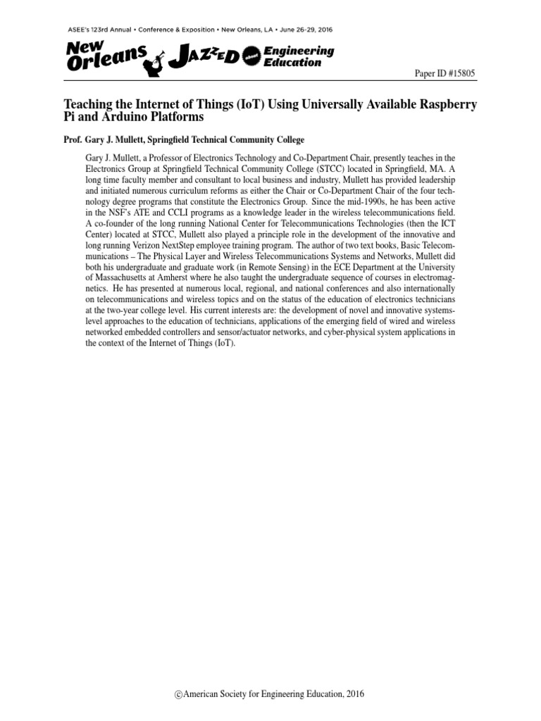 Teaching The Internet Of Things Iot Using Universally Available Raspberry Pi And Arduino