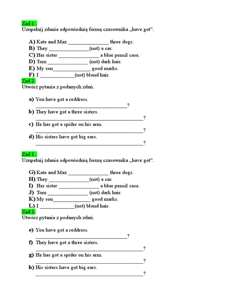 Have Got Kartkówka | PDF