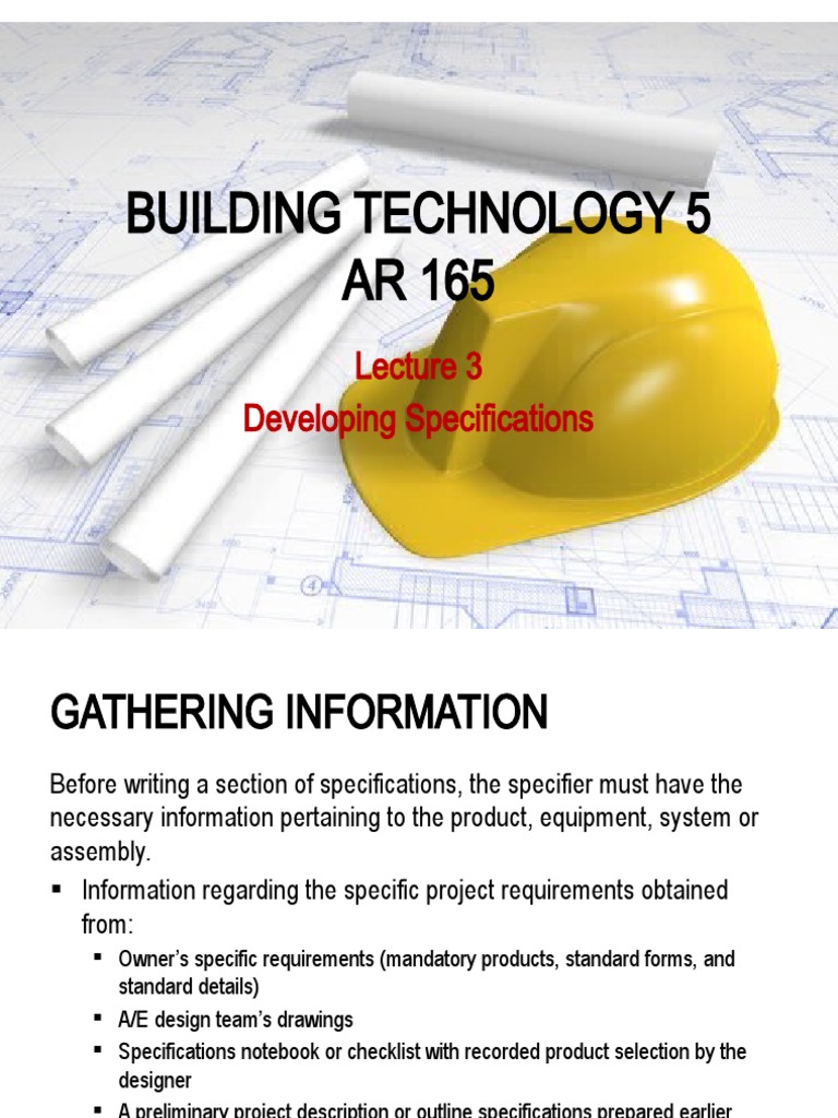 Building Technology 5 AR 165: Developing Specifications | PDF ...