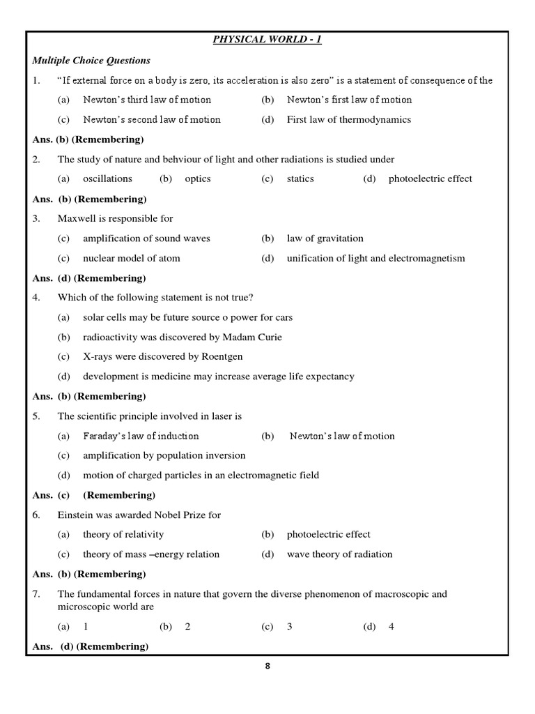 MCQ-Class 11-Phy CHP 1-8 | PDF | Acceleration | Force