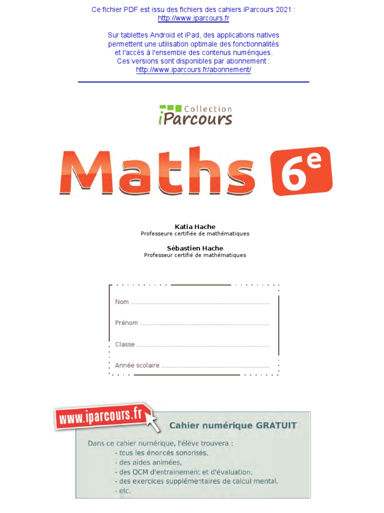 Maths 6e : Cahier d'exercices 2021 | PDF | Multiplication | Division