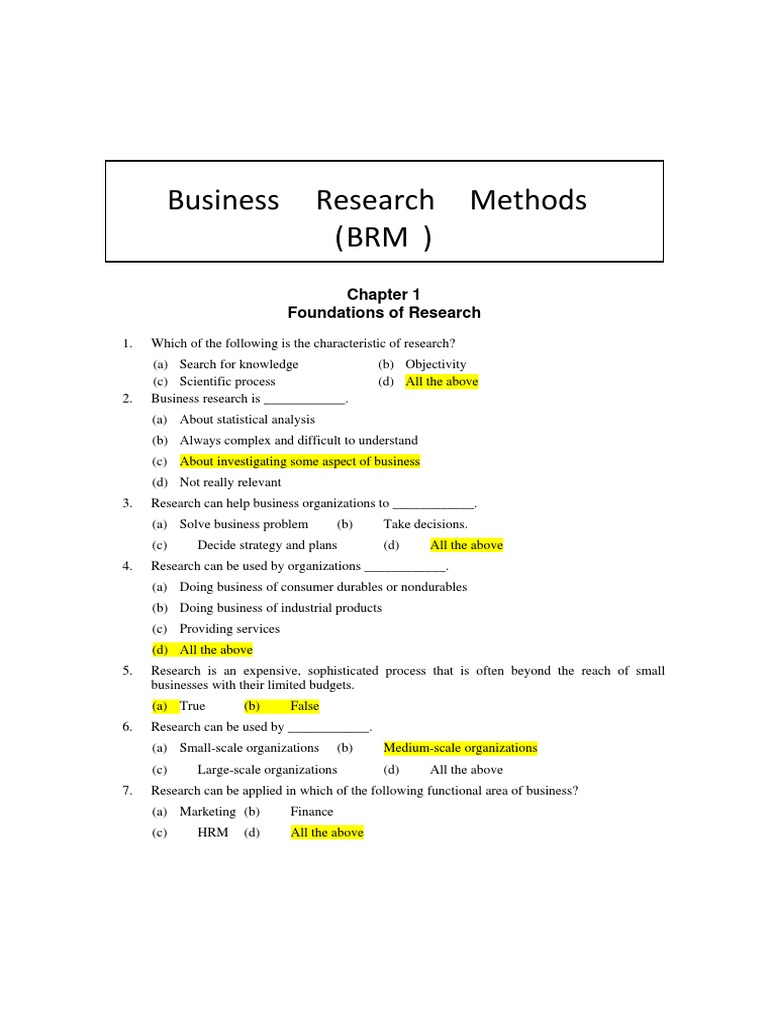Business Research Methods (BRM) | PDF | Sampling (Statistics) | Level ...
