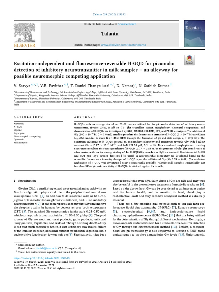 Talanta: V. Sravya, V.R. Pavithra, T. Daniel Thangadurai, D. Nataraj, N ...