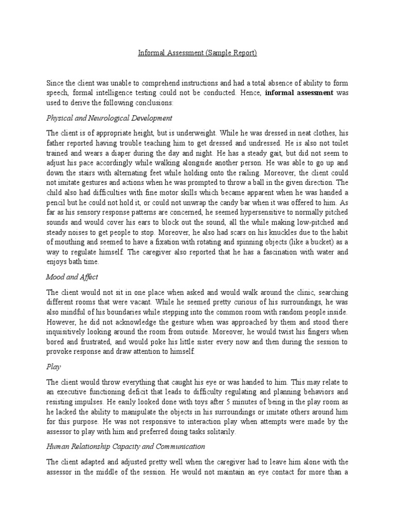 Informal Assessment Report Summary | PDF | Communication | Nonverbal ...