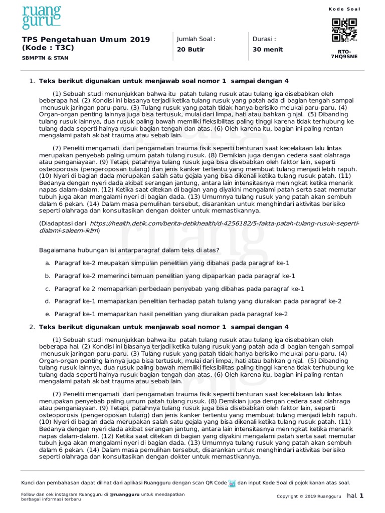 Ruang Guru TPS Pengetahuan Umum 2019 | PDF