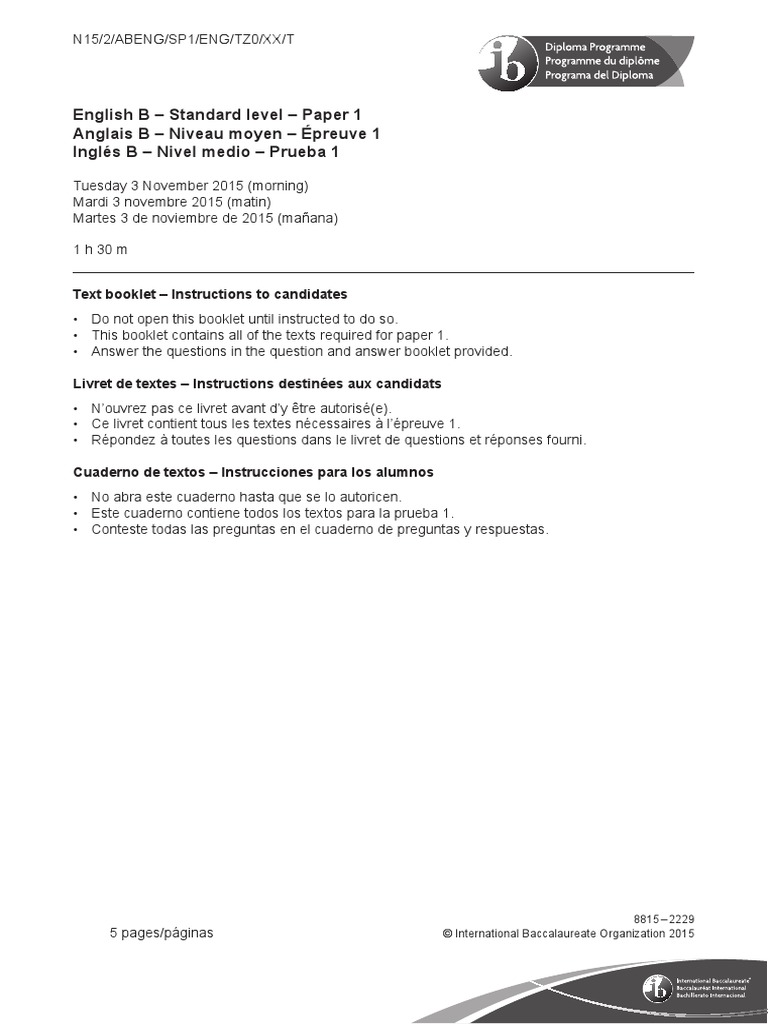 English B Paper 1 Text Booklet SL | PDF | Water Management ...
