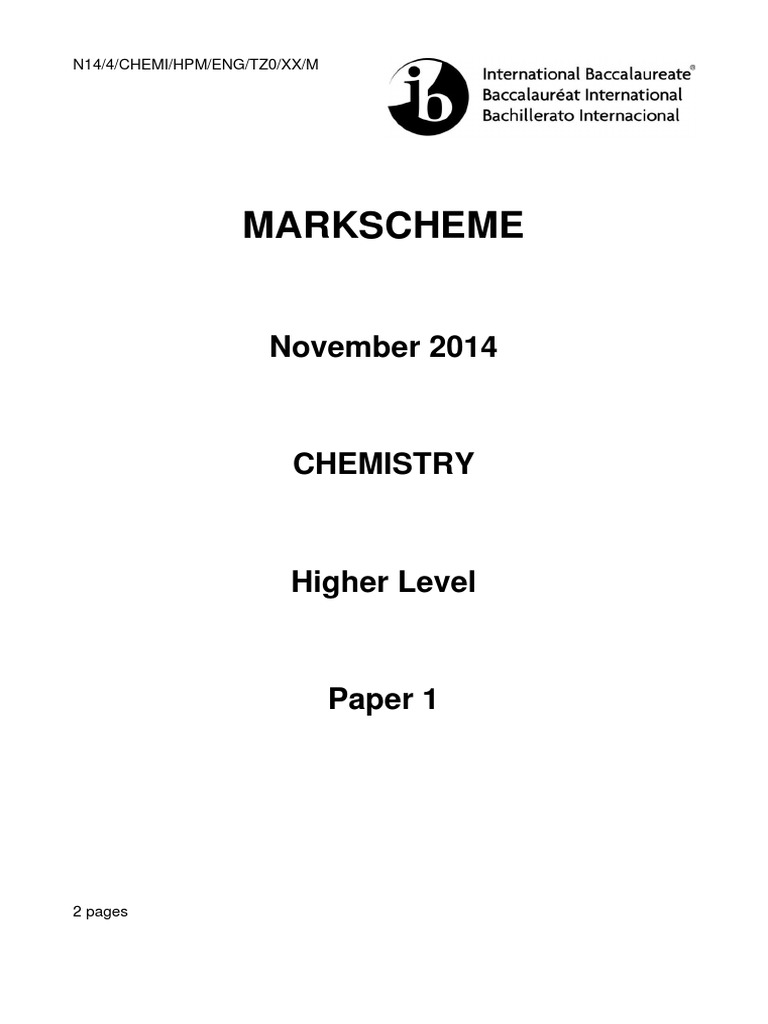 Chemistry Paper 1 HL Markscheme | PDF