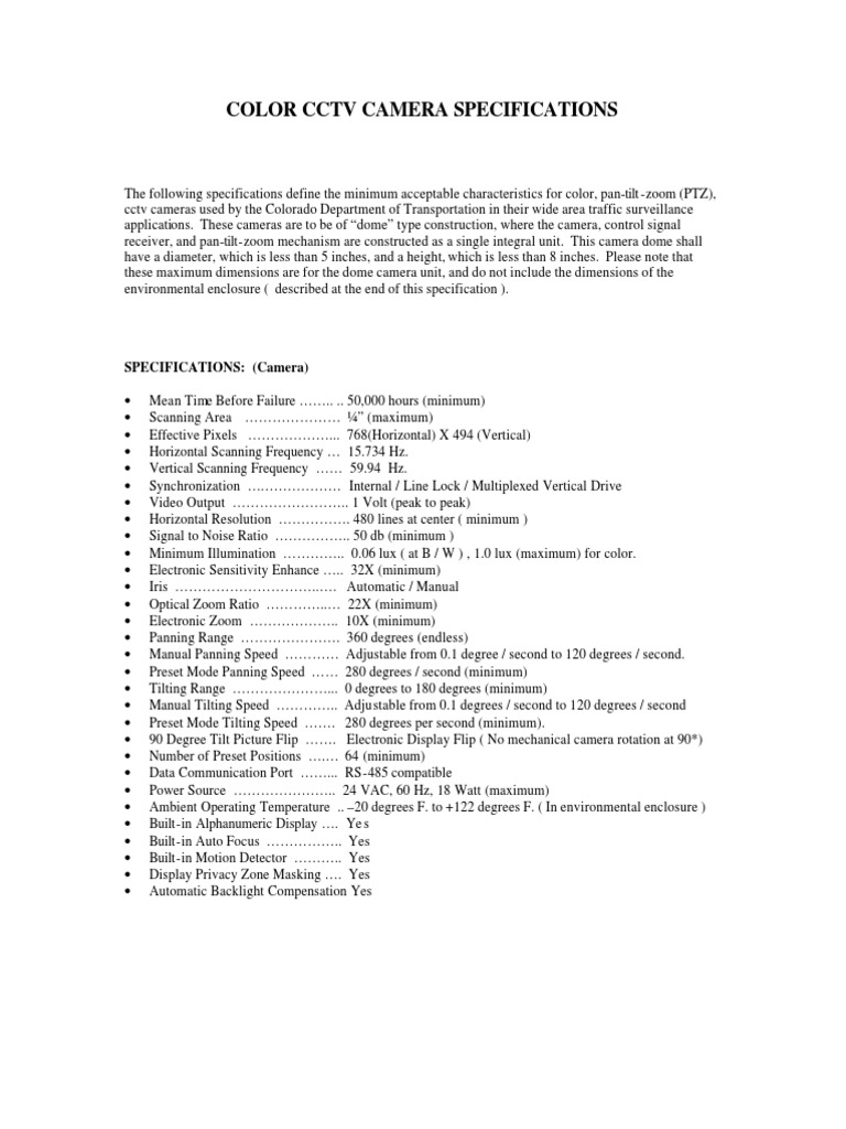 CCTV Camera Specification | PDF | Video | Camera