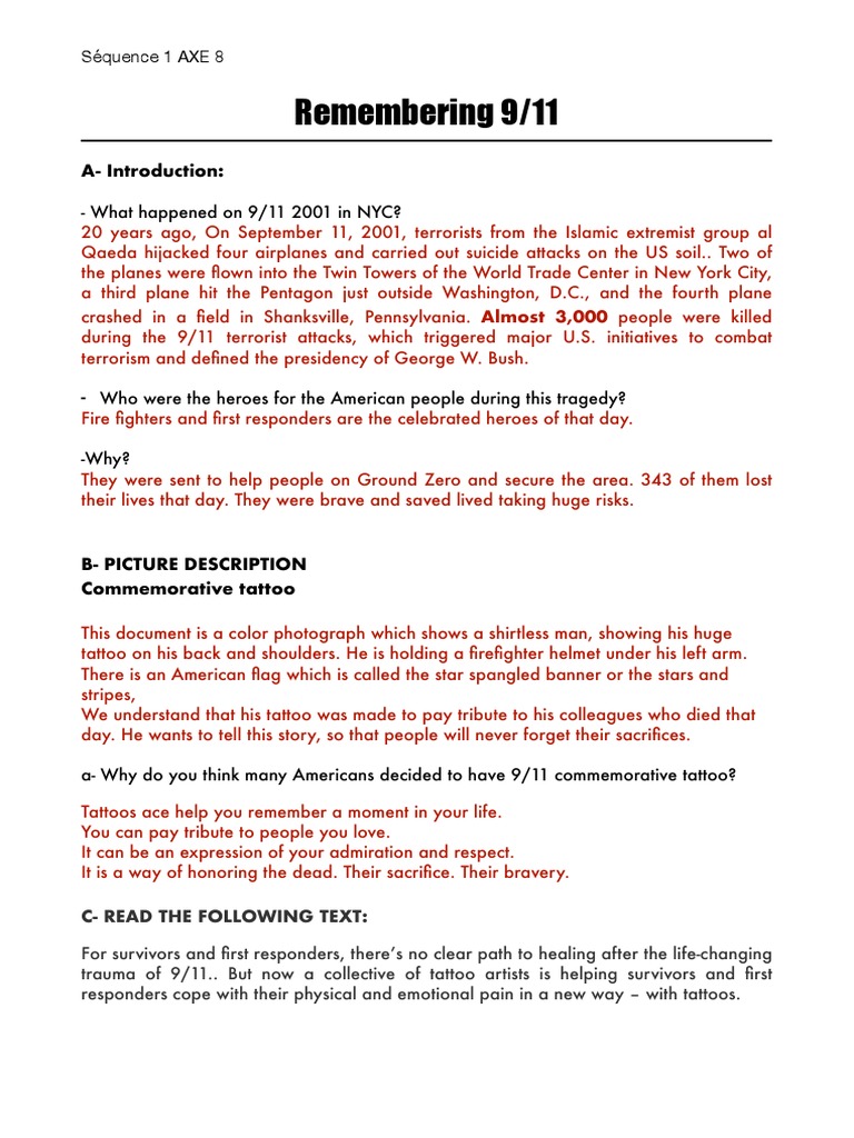 Remembering 9 - 11 TRACE ECRITE | PDF | September 11 Attacks ...