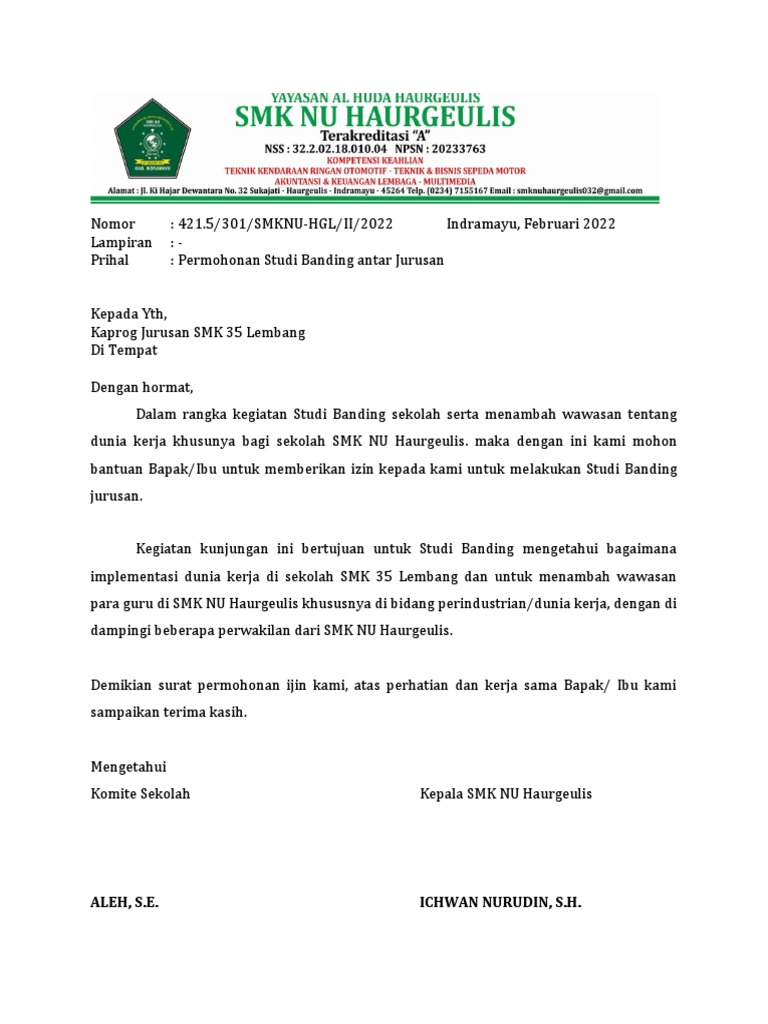 Surat Permohonan Studi Banding Antar Jurusan | PDF