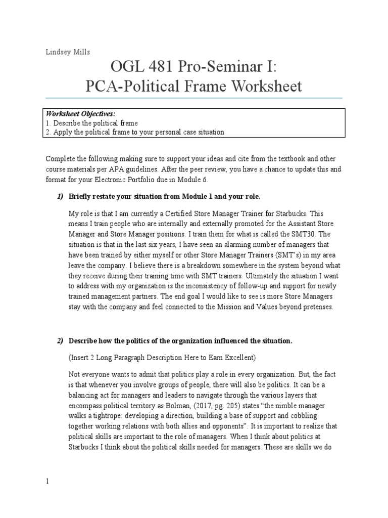 Ogl481 Mills 4 Political Frame Worksheet | PDF | Psychology ...