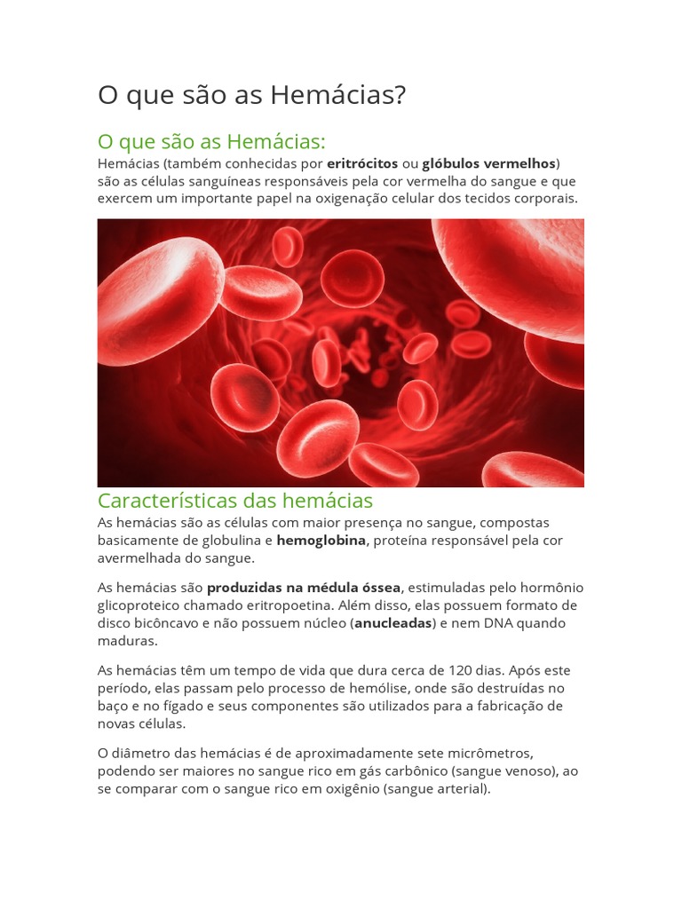 O Que São As Hemácias | PDF | Hemácia | Sangue