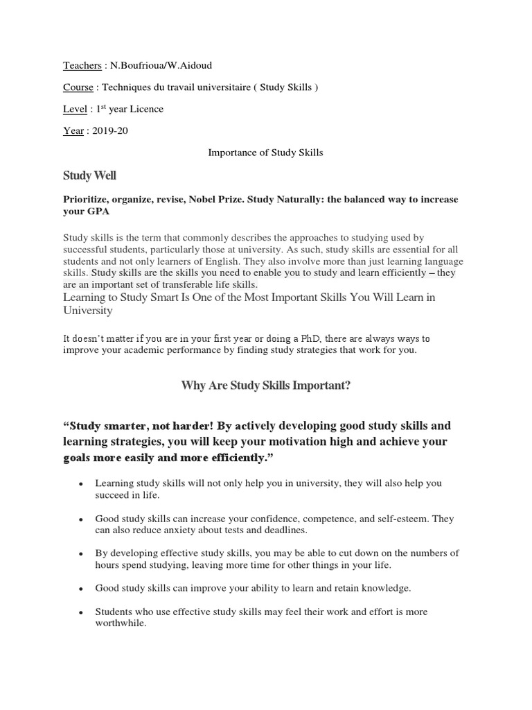 Importance of Study Skills | PDF | Study Skills | Cognition