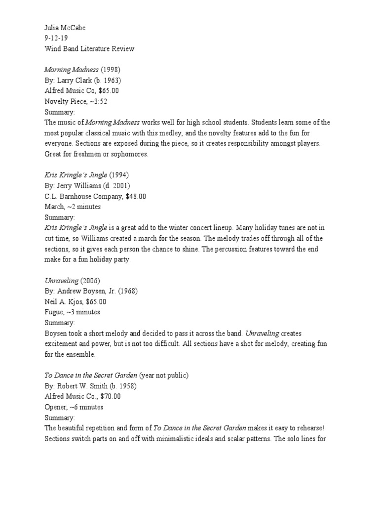 Wind Band Literature | PDF | Performing Arts | Musical Compositions