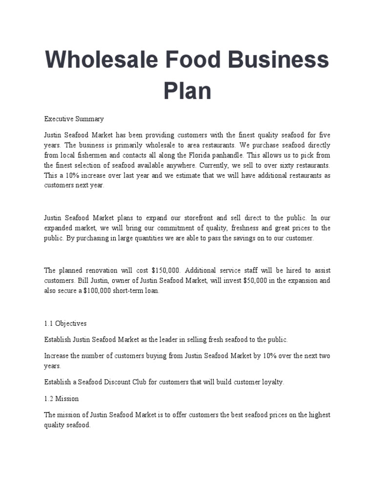 Wholesale Food Business Plan | PDF | Seafood | Retail