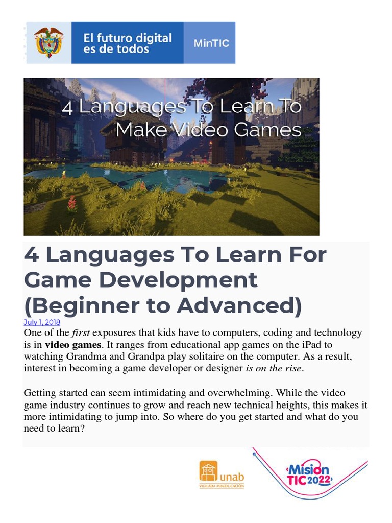 Week 6 - Article PDF - 4 Languages To Learn For Game Development | PDF ...