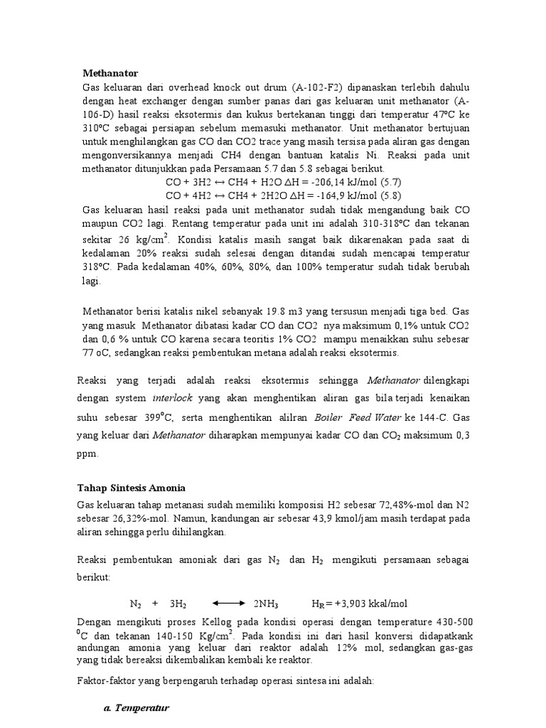 Methanator, Sintesis Ammonia, Refrigant | PDF