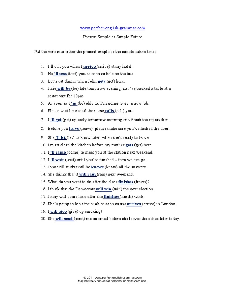 Present Simple or Simple Future | PDF