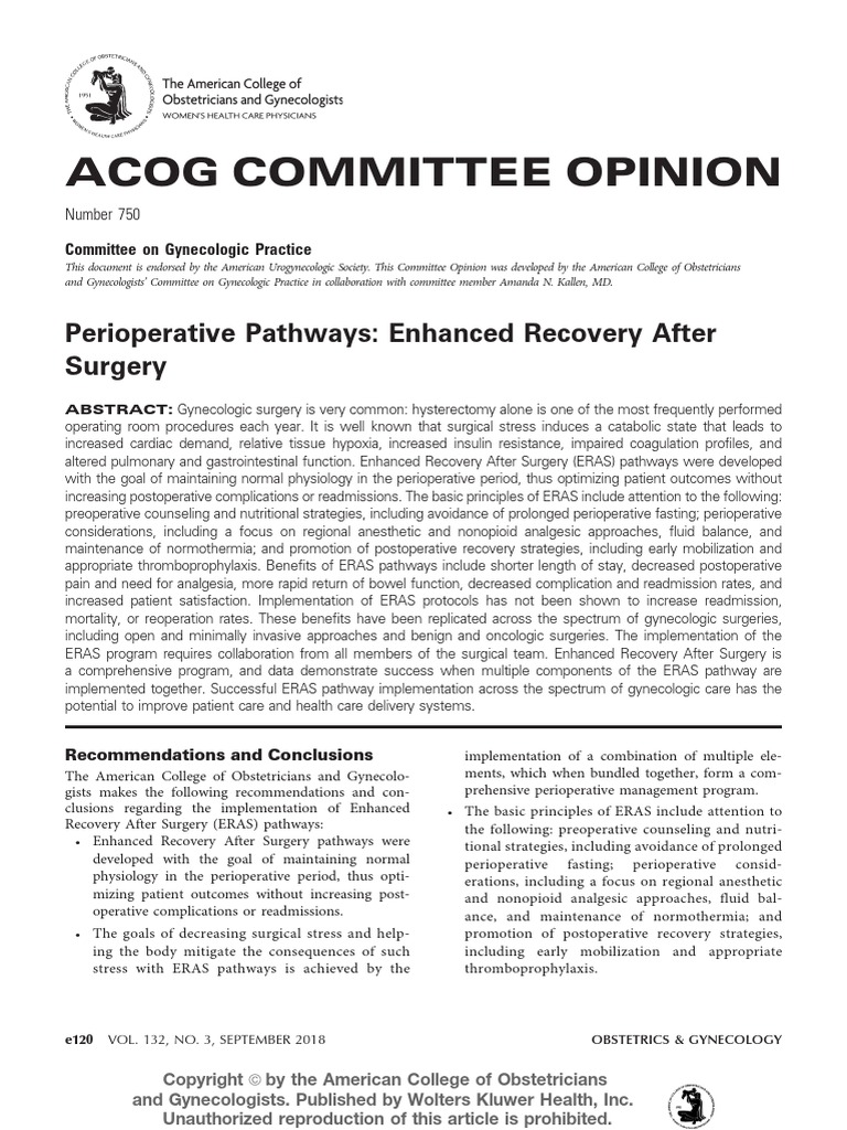 Perioperative Pathways Enhanced Recovery After Surgery | PDF | Surgery ...