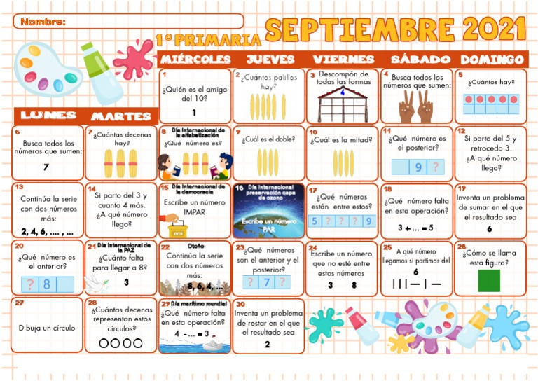 1°?♾️Calendario Matemático Septiembre | PDF | Calendario