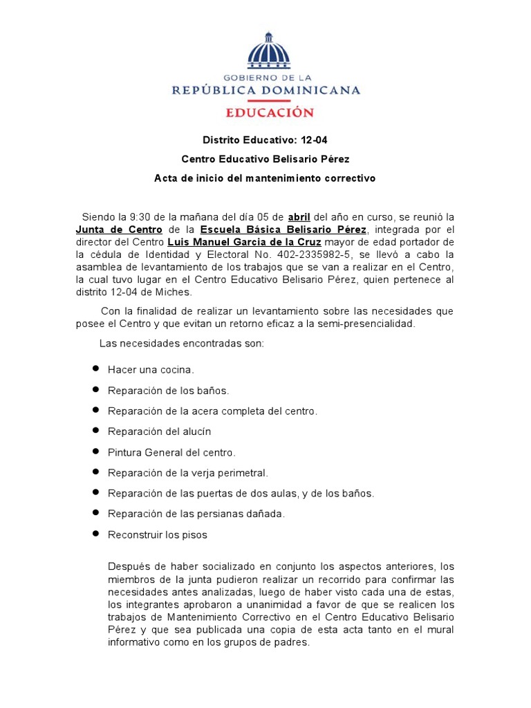 Acta de Levantamiento de La Junta de Centro | PDF