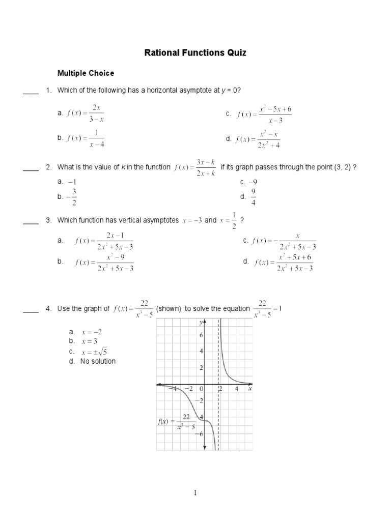 Rational Functions Practice Test Pdf