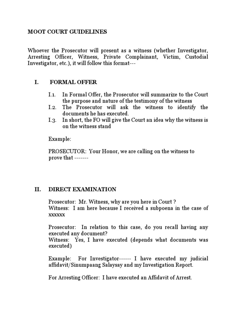 Moot Court Guidelines Trial Proper | PDF | Witness | Prosecutor