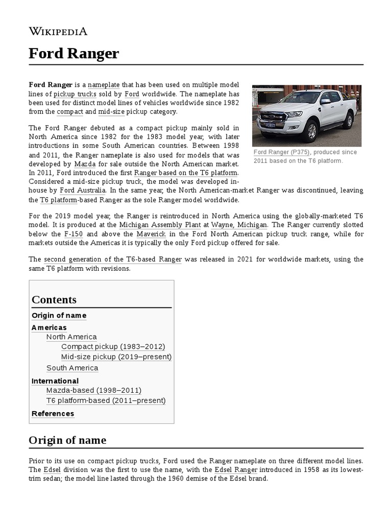 Ford Ranger: Ford Ranger Is A Nameplate That Has Been Used On Multiple ...