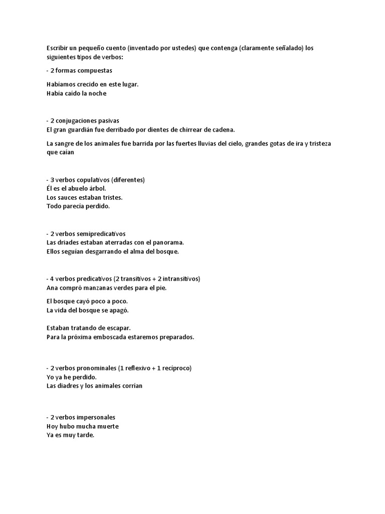 Cuento Infantil con Verbos Diversos | PDF