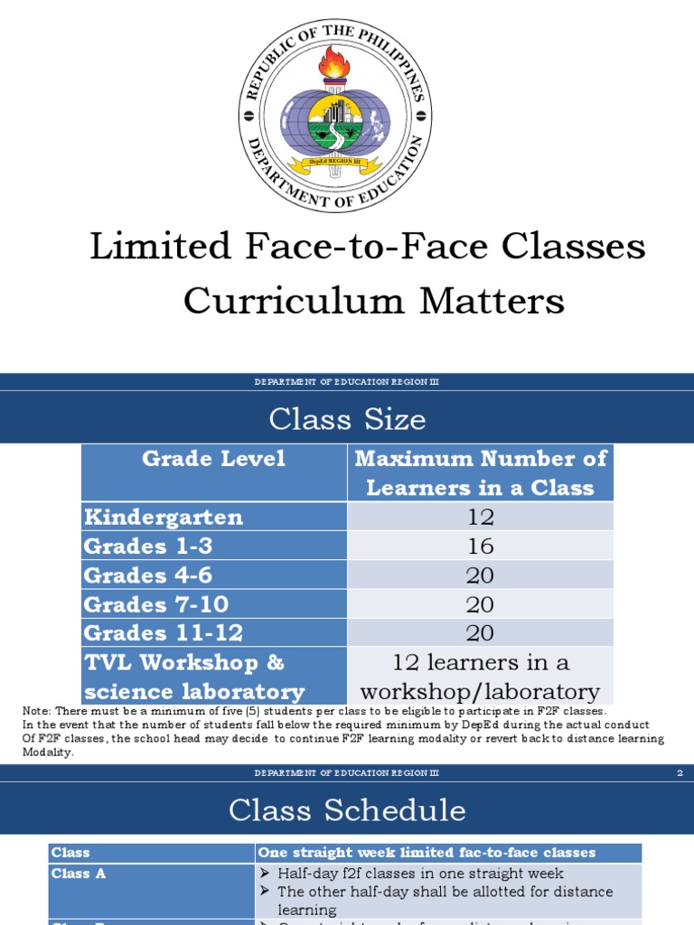 Limited Face-to-Face Classes Curriculum Matters: Department of ...