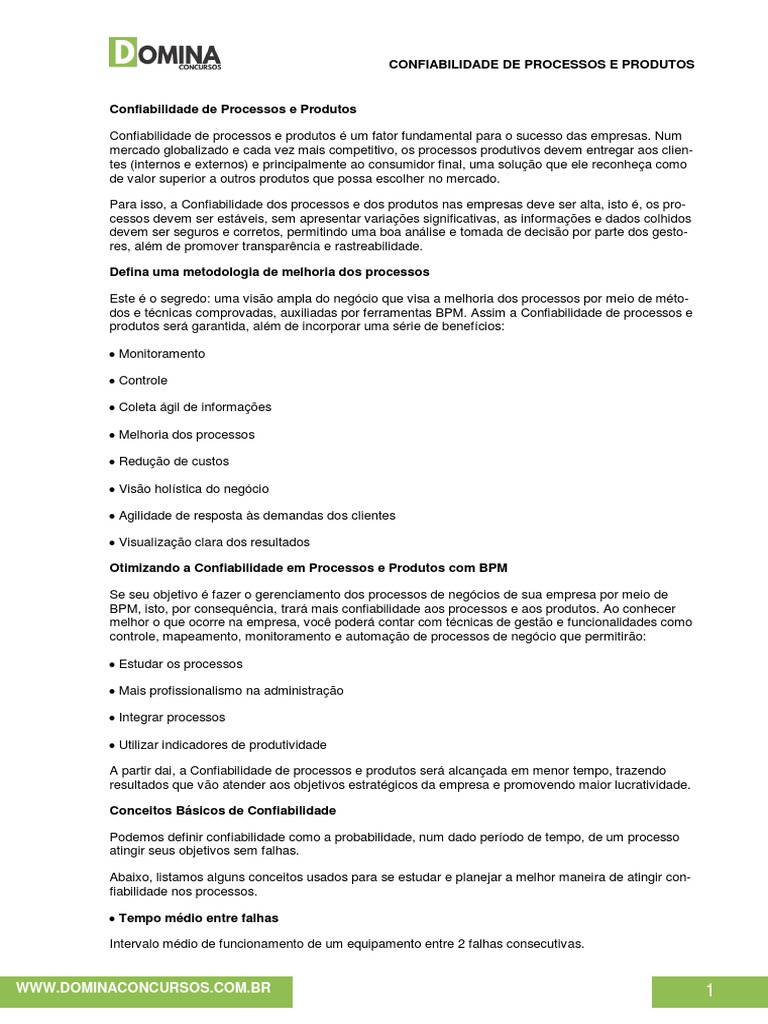 04 Confiabilidade de Processos e Produtos | PDF | Tempo | Qualidade ...