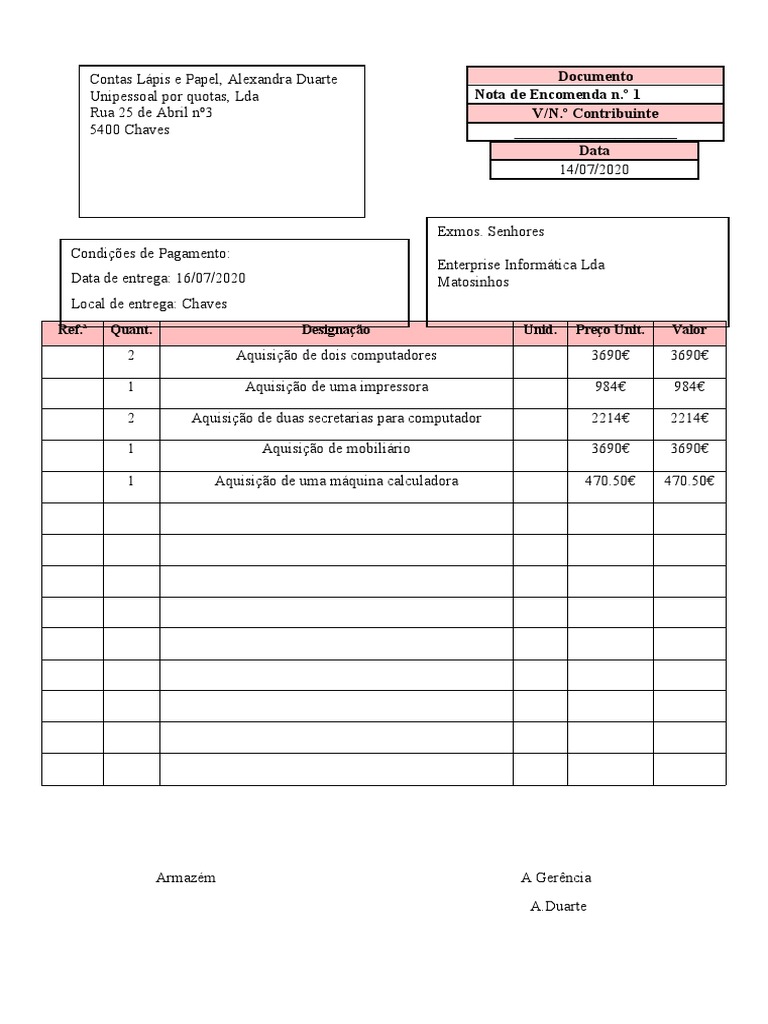 Nota de Encomenda | PDF